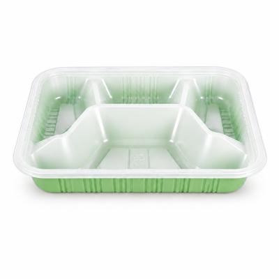 China School Lunch Green Four Compartment Tray Catering PP Meal Tray for sale