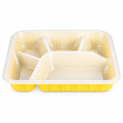 China Catering Multi Compartment Bento Box Yellow Five Section PP Food Tray For Meals for sale