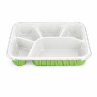 China Meal Multi Compartment Trays Green Five Compartment PP Bento Box with Clear Lid for sale