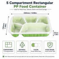 China Meal Multi Compartment Trays Green Five Compartment PP Bento Box with Clear Lid for sale