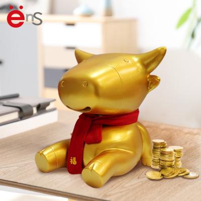 China Electroplate Golden Plastic Cow Piggy Bank Money Box ASTM F963 Certification ODM for sale