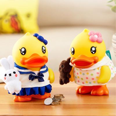 China Cute 3D Plastic Piggy Bank Toy Duck Shaped Non Phthalate Pvc Material for sale