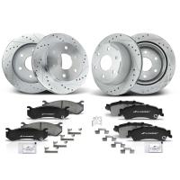 China Front & Rear Drilled Rotors & Ceramic Brake Pads for Chevy Silverado GMC Sierra for sale