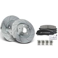 China Front Drilled Rotors & Ceramic Brake Pads for Chrysler Dodge Ram Volkswagen for sale