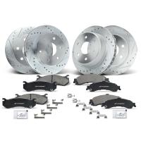 China Front & Rear Drilled Rotors & Ceramic Brake Pads for Chevy Silverado GMC Sierra for sale