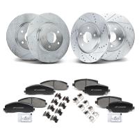 China Front & Rear Drilled Rotors & Ceramic Brake Pads for Chrysler Dodge Ram VW for sale
