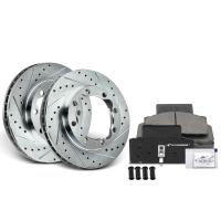 China Front Drilled Rotors & Ceramic Brake Pads for Chevrolet K3500 GMC Dodge Ram 2500 for sale