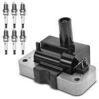 China 1x Black Ignition Coil & 6x IRIDIUM Spark Plug Kits for Nissan Frontier 99-04 for sale