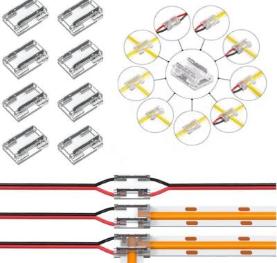 China Solderless COB LED Strip Connector 2Pin 8mm 10mm Tape Light Quick Connect for sale