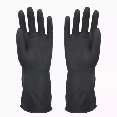 China Black Industrial Chemical Resistant Latex Gloves 30cm Long for sale