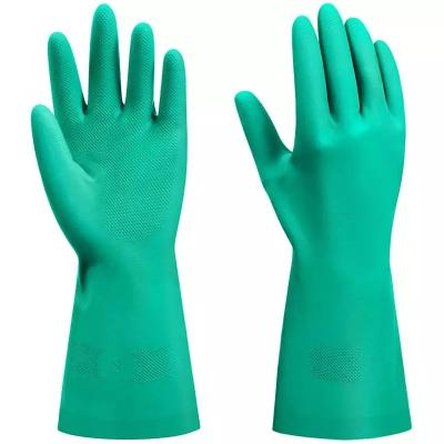China Green nitrile industrial safety gloves for sale