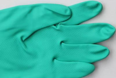 China Reusable Green Blue Rubber Nitrile Gloves Long Resistant To Acid And Alkali for sale