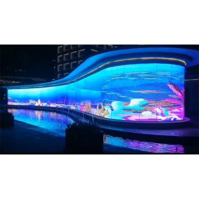 China High Brightness Indoor Outdoor SMD P3.9-7.8 Full Color Video Wall Glass LED Mesh Transparent LED Display Screen for sale