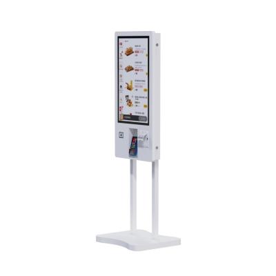 China 32 Inch Vertical White Pos Machine Self Service Ordering Kiosk Food Vending Machine For Shopping Mall Restaurant for sale