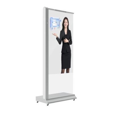 China New Style 55-Inch Floor Stand Indoor And Super Narrow Frame Android Smart Transparent OLED Screen for sale