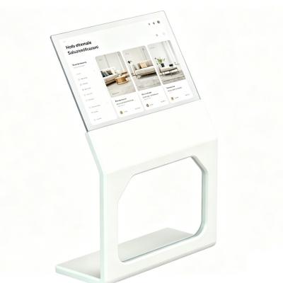 China 55 Inch Floor Standing Transparent OLED Totem Interactive Touch Screen for Smart Digital Signage for sale