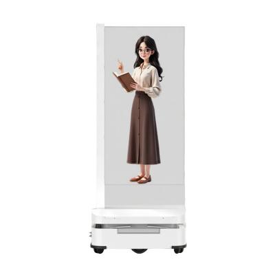 China 55 Inch Transparent OLED Mobile Reception Robot with Voice Interaction and Face Recognition for Hotels and Hospitals for sale