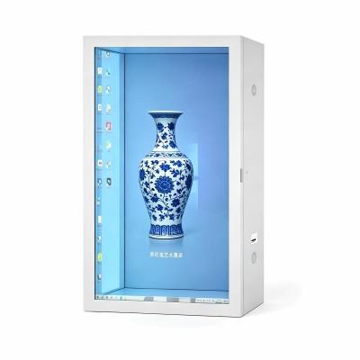 China 55 Inch Vertical Transparent LCD Display Cabinet for Tall Product and Brand Presentation for sale