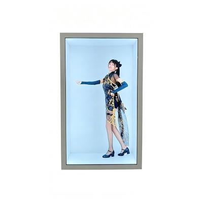China 75 Inch Transparent Screen Display Cabinet Blending Products with Digital Visual Layers for sale