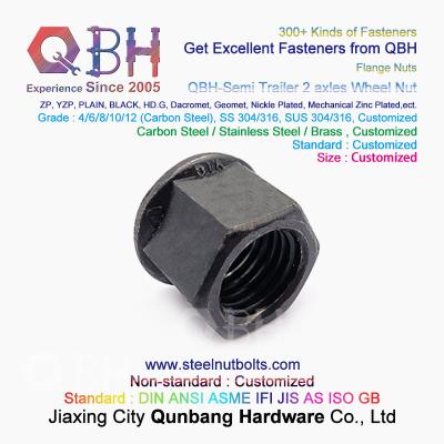 China QBH Black Semi Trailer 2 Axles Non-Serrated Flange Wheel Hub Nut for sale