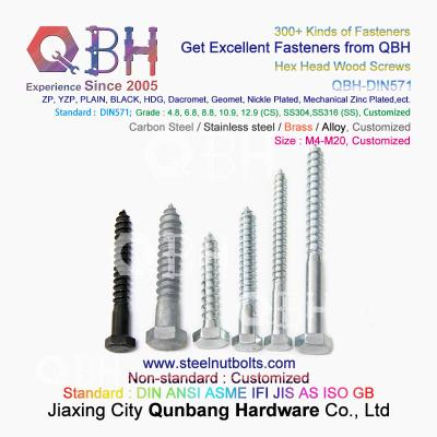 China QBH DIN571 M4-M20 Black Hot DIP Galvanizing Plain Carbon Steel Hexagon Head Wood Screws for sale