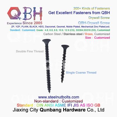 China QBH 3.5*25 Black Phosphating Drywall Self-Tapping Bugle Head Double/Single Threaded Carbon Steel Dry Wall Screws for sale