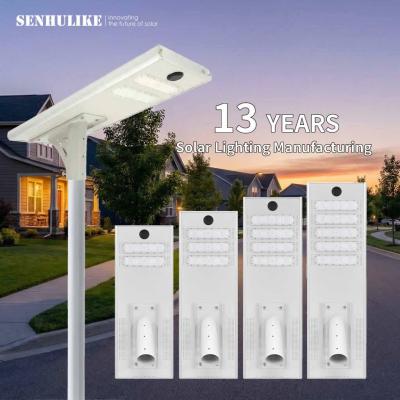 China 100W White All-in-One Dual Module Solar Street Light LiFePO4 Battery Security Lighting for sale