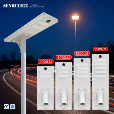 China 100W Dual Module Solar LED Street Light Silver White IP67 PIR Sensor Garden Roadway for sale