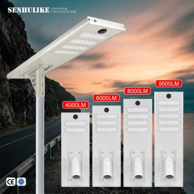 China 4 Modules 200W Solar Street Lamp All-in-One White IP65 Waterproof Aluminum Built-in Lithium Battery for Garden Courtyard for sale