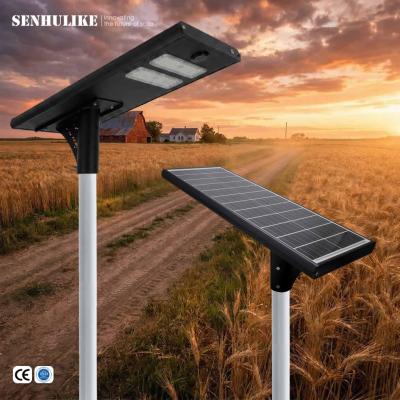 China Black 100W All-in-One Solar Street Lamp 2 Modules IP65 Waterproof Aluminum Built-in Lithium Battery for Garden Courtyard for sale
