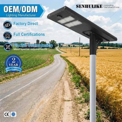 China Dual Module 100W All-in-One Solar Street Light Black IP65 Waterproof Aluminum Built-in Lithium Battery No Wiring Needed for sale