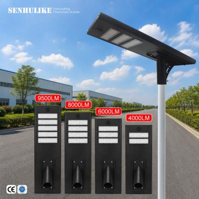China Black 150W All-in-One Solar Street Light 3 Modules IP65 Waterproof Aluminum Built-in Lithium Battery for Rural Road Village for sale