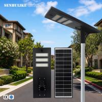 China IP65 Waterproof All-in-One Solar Street Light 150W Black 3 Modules Aluminum Built-in Lithium Battery for Highway Parking Lot for sale