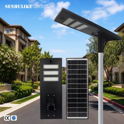 China IP65 Waterproof All-in-One Solar Street Light 150W Black 3 Modules Aluminum Built-in Lithium Battery for Highway Parking Lot for sale