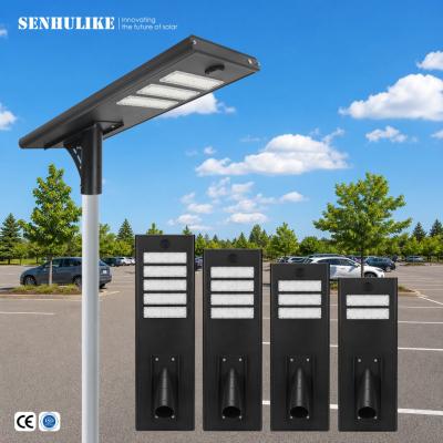 China Triple Module 150W All-in-One Solar Street Light Black IP65 Waterproof Aluminum Built-in Lithium Battery No Wiring Needed for sale