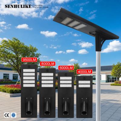 China 3 Modules 150W All-in-One Solar Street Light Black IP65 Waterproof Aluminum Built-in Lithium Battery for Park Plaza for sale