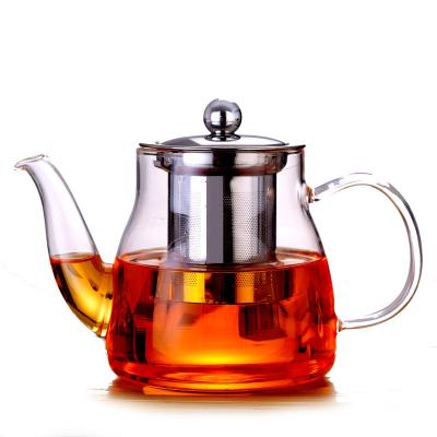 China 600ml Removable Infuser Clear Glass Teapot Ligjtweight Stovetop Safe Tea Kettle for sale
