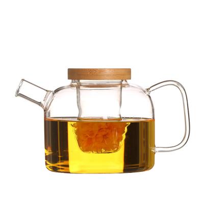 China Office / Home Stovetop Safe Teapot With Infuser / Bamboo Lid High Borosilicate for sale