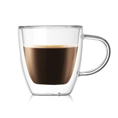 China Handmade Heat Resistant Double Wall Glass Cup Sophisticated Look For Coffee for sale