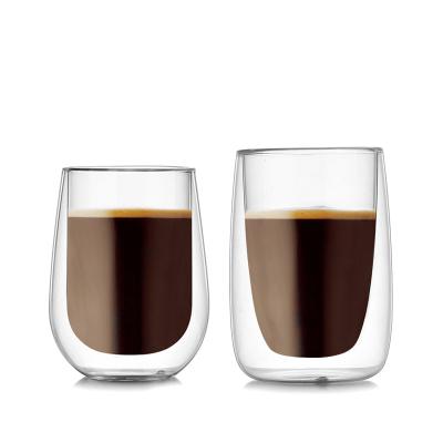 China Insulated 180ml / 250ml Glass Cup , Heat Resistant Double Wall Coffee Cups for sale