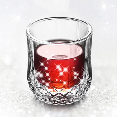 China Whisky Tumbler Double Wall Glass Cup Condensation Resistant Customized Logo for sale