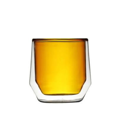 China Double Wall Thermos Glass Coffee Cup Hand Blown Borosilicate Glass Material for sale