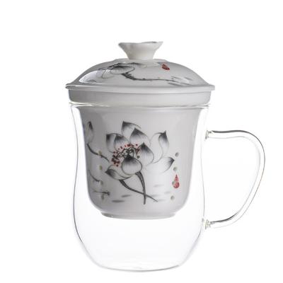 China High Borosilicate Glass Tea Infuser Cup With Ceramic Filter Easy To Clean for sale