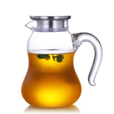 China Pyrex Clear Glass Water Pitcher With SS Infuser Lid Gourd Shaped Heat Resistant for sale