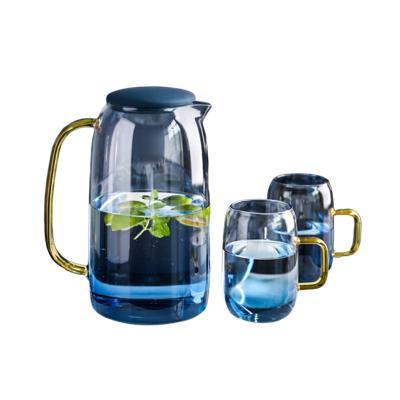 China Colored 1550ml Glass Water Pitcher Set With 2 Cups For Iced Water Beverage for sale