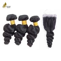 China Loose Wave Virgin Human Hair Bundles 100% Remy Natural Black Hair Extensions Weft for sale