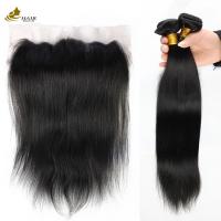 China Straight Remy Brazilian Human Hair Bundle Weft With 13*4 Lace Frontal Closure for sale