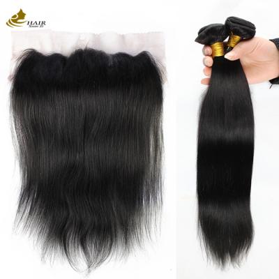 China Straight Remy Brazilian Human Hair Bundle Weft With 13*4 Lace Frontal Closure for sale