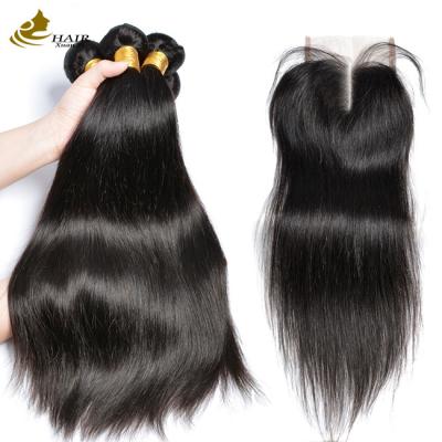 China Unprocessed 100 Virgin Hair Human Bundles Natural Color Straight Hair Weft With Closure for sale