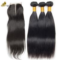 China OEM 18 Inches Natural Black Straight 100% Raw Virgin Human Hair Bundles With Closure for sale